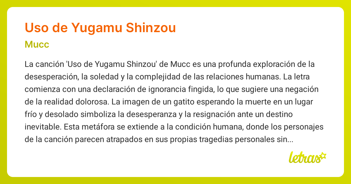 Significado de la canción USO DE YUGAMU SHINZOU (Mucc) - LETRAS.COM