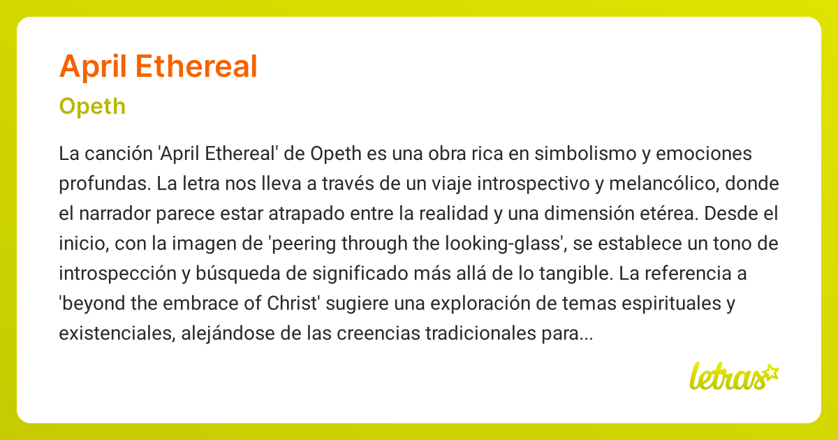 Significado de la canción APRIL ETHEREAL (Opeth) - LETRAS.COM