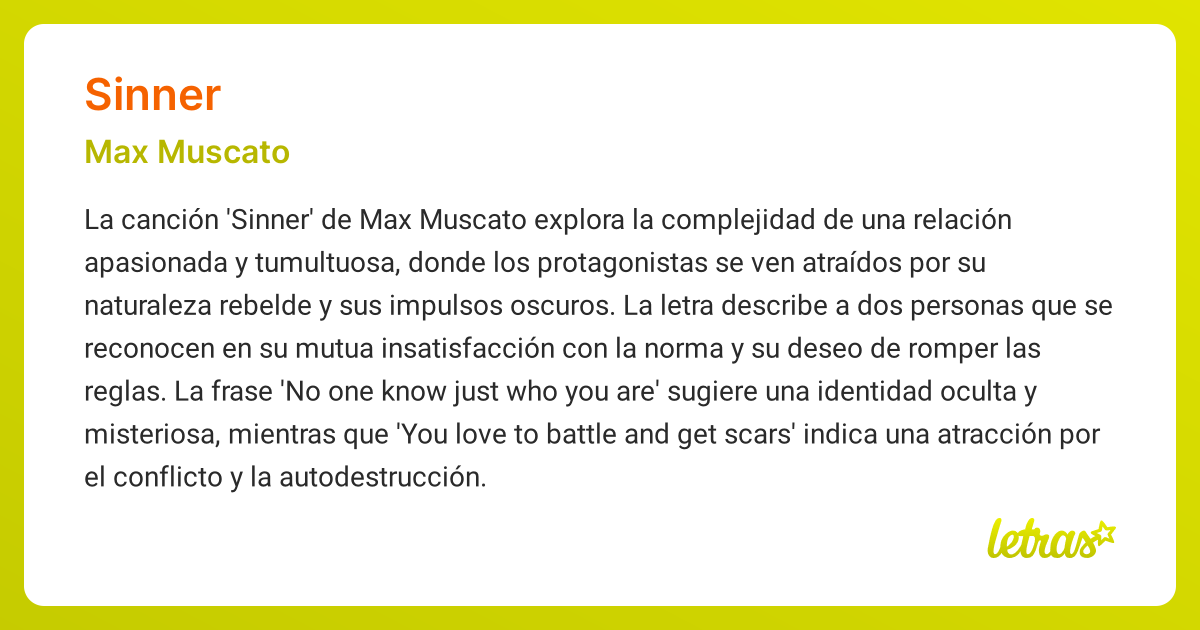 Significado de la canción SINNER (Max Muscato) - LETRAS.COM