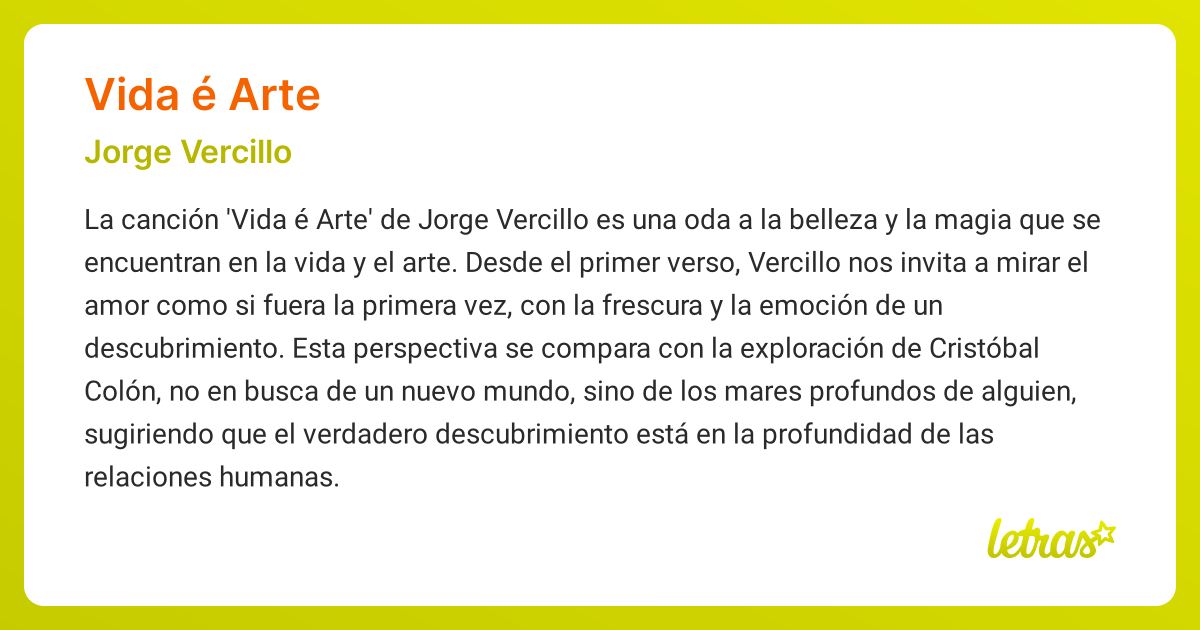 Significado de la canción VIDA É ARTE (Jorge Vercillo) - LETRAS.COM