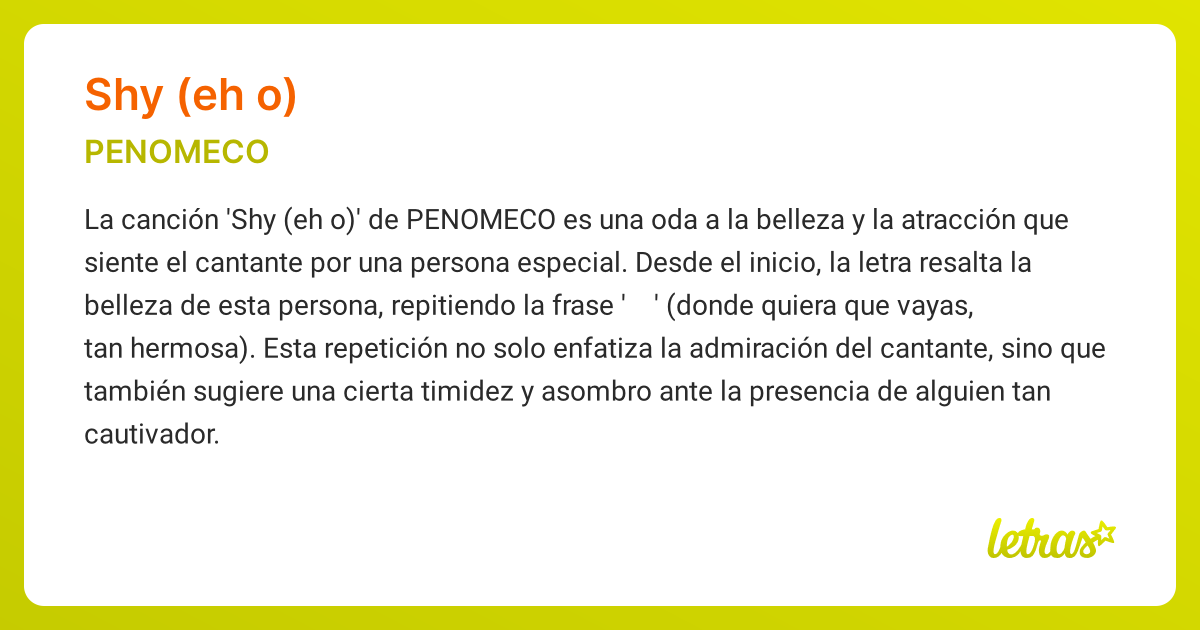Significado de la canción SHY (EH O) (PENOMECO) - LETRAS.COM