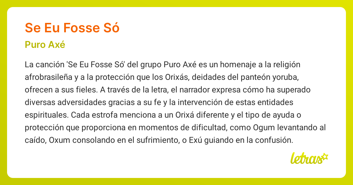 Significado de la canción SE EU FOSSE SÓ (Puro Axé) - LETRAS.COM