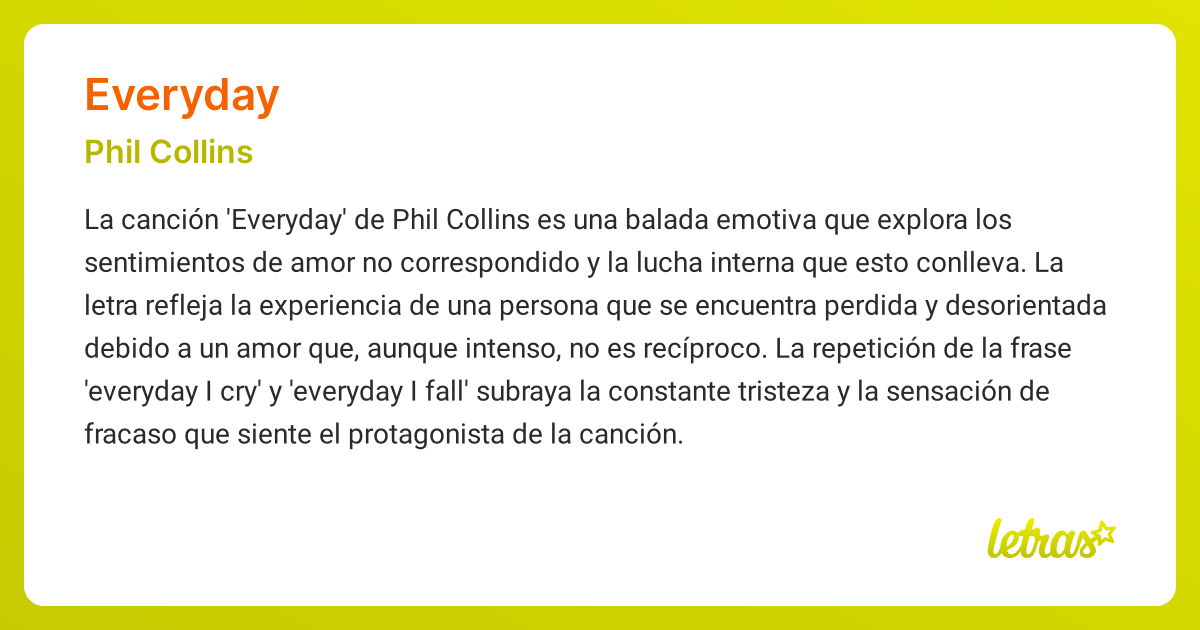 Significado de la canción EVERYDAY (Phil Collins) - LETRAS.COM