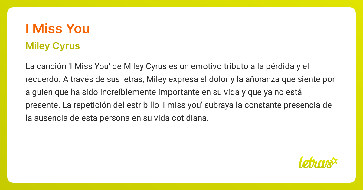 Significado de la canción I MISS YOU (Miley Cyrus) - LETRAS.COM