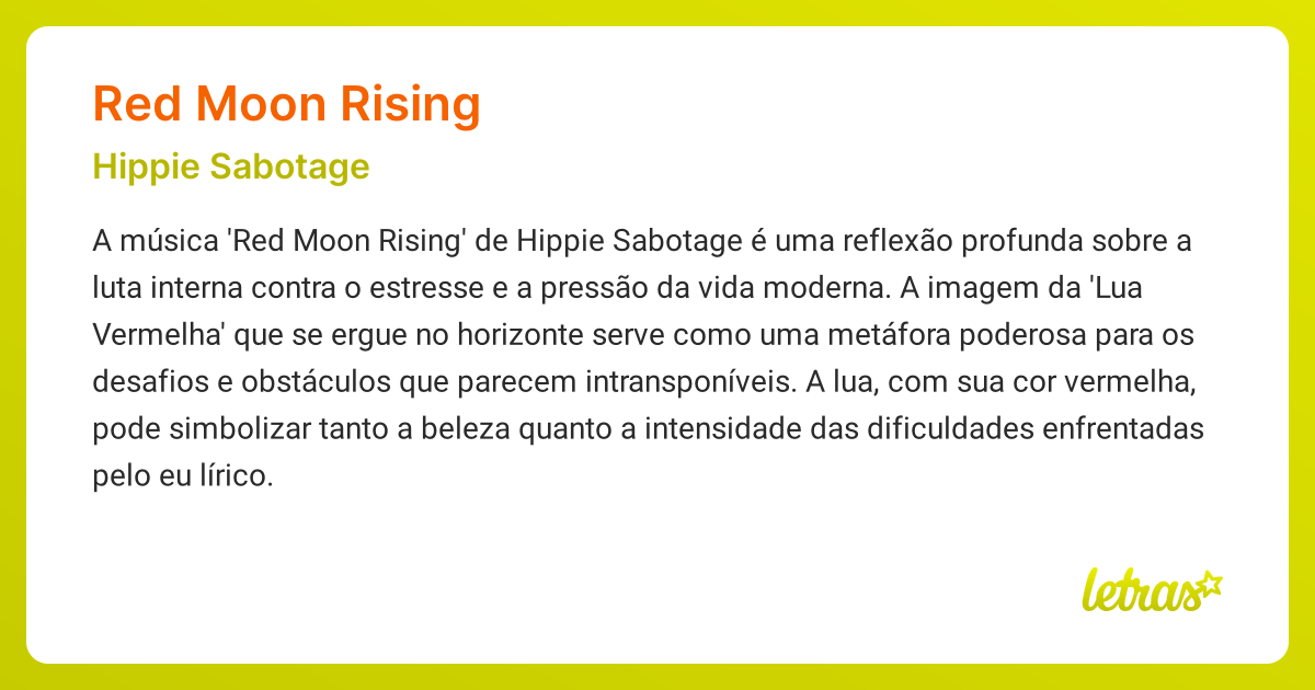 Significado da música RED MOON RISING (Hippie Sabotage) - LETRAS.MUS.BR