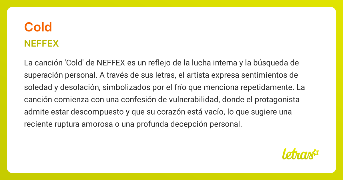 Significado de la canción COLD (NEFFEX) - LETRAS.COM