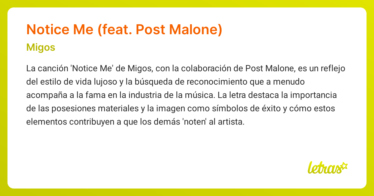 Significado de la canción NOTICE ME (FEAT. POST MALONE) (Migos ...
