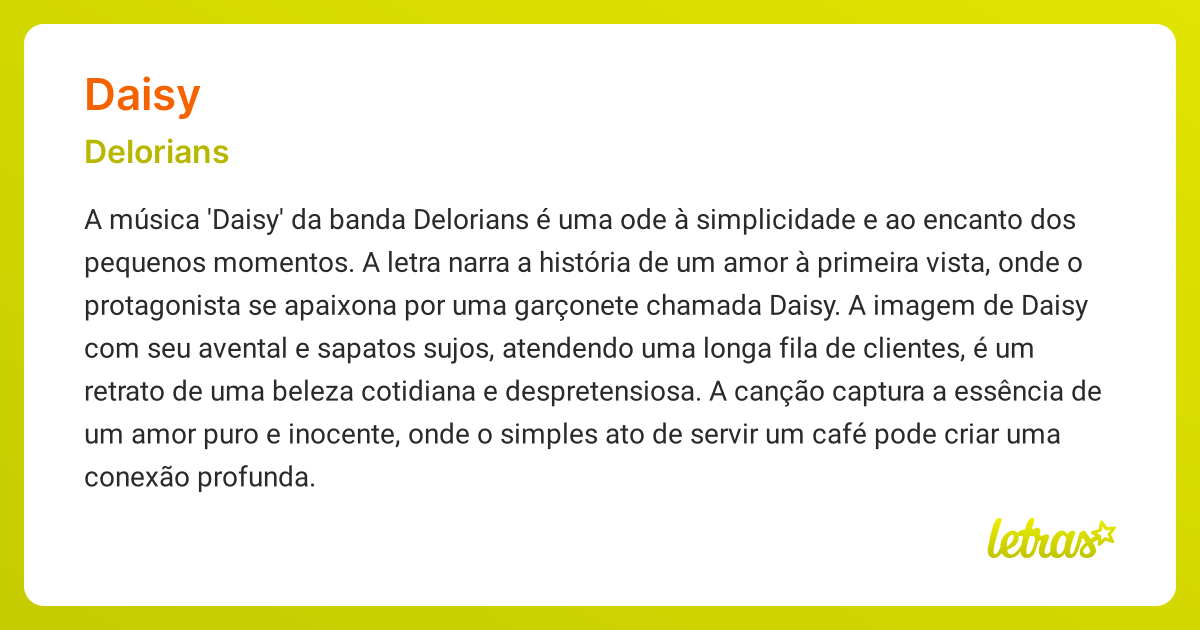 Significado da música DAISY (Delorians) - LETRAS.MUS.BR