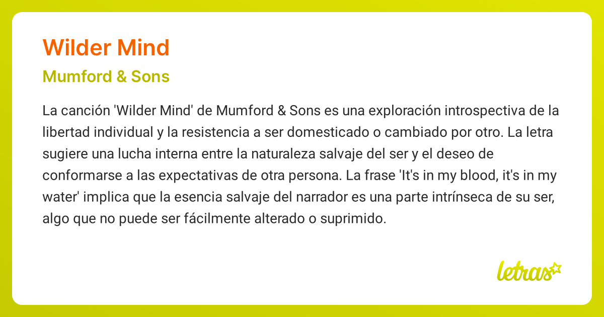Significado de la canción WILDER MIND (Mumford & Sons) - LETRAS.COM