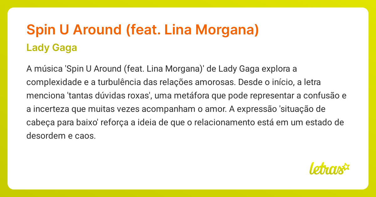 Significado da música Spin U Around (feat. Lina Morgana) (Lady Gaga ...