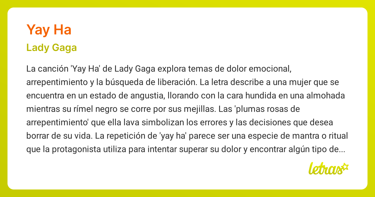 Significado de la canción YAY HA (Lady Gaga) - LETRAS.COM