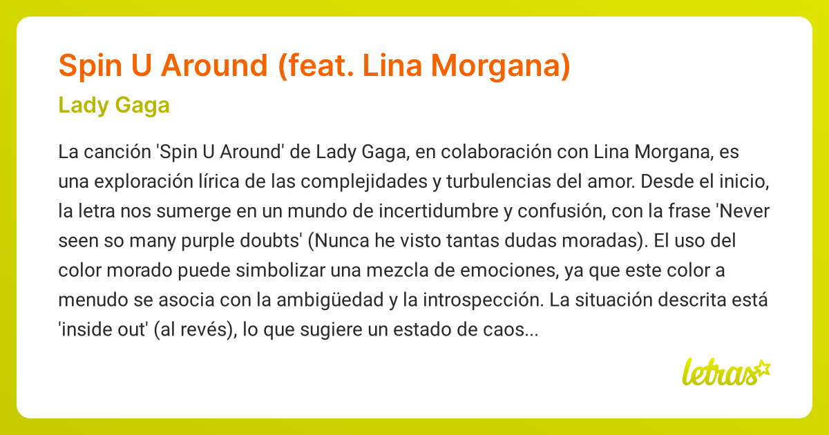 Significado de la canción Spin U Around (feat. Lina Morgana) (Lady Gaga ...