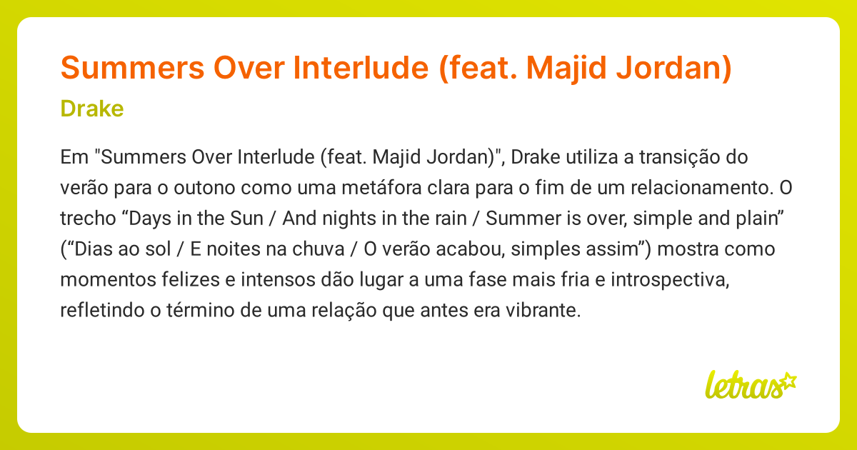 Significado da música Summers Over Interlude (feat. Majid Jordan ...