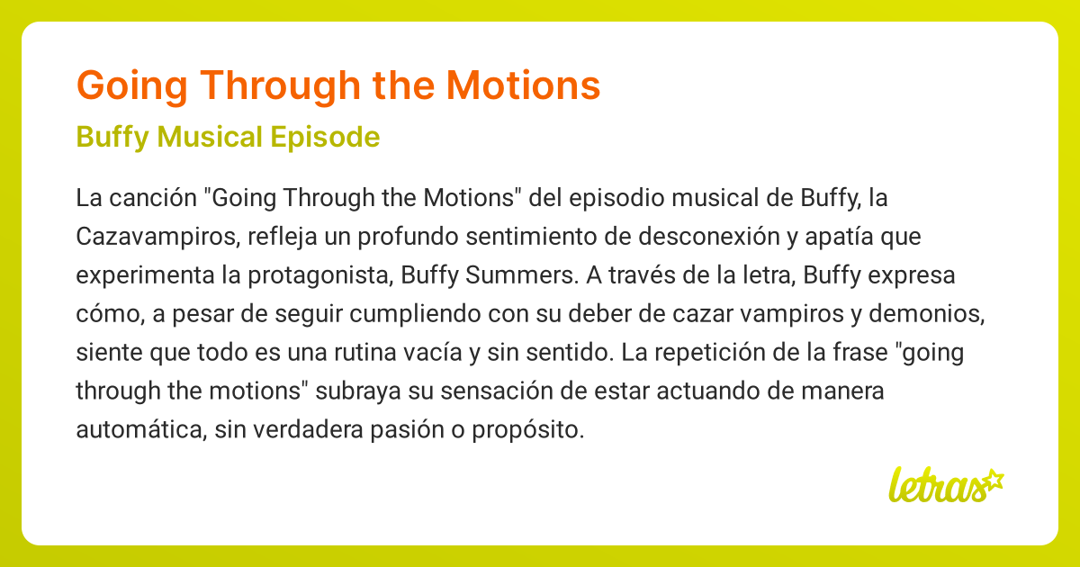 Significado de la canción GOING THROUGH THE MOTIONS (Buffy Musical ...