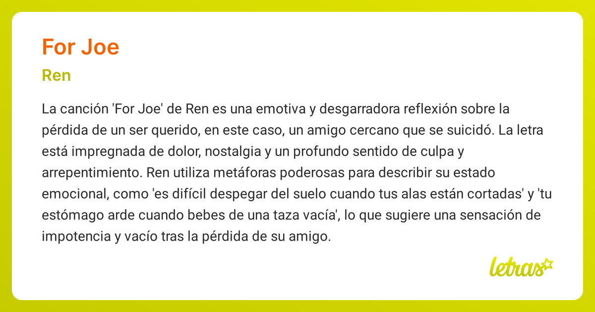 Significado de la canción FOR JOE (Ren) - LETRAS.COM