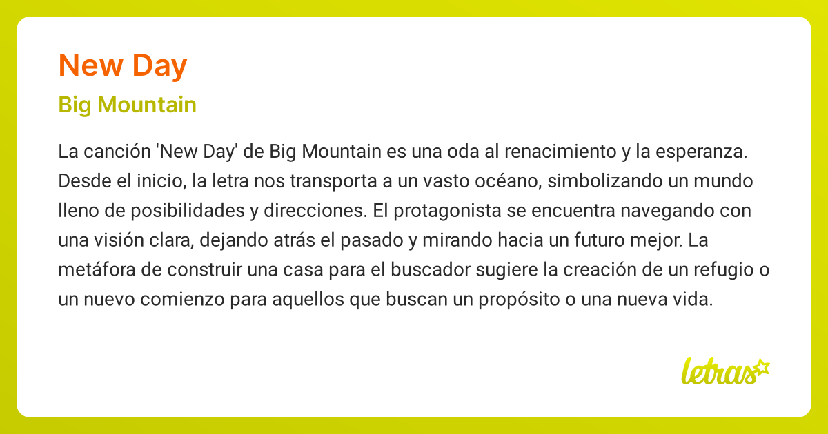 Significado de la canción NEW DAY (Big Mountain) - LETRAS.COM