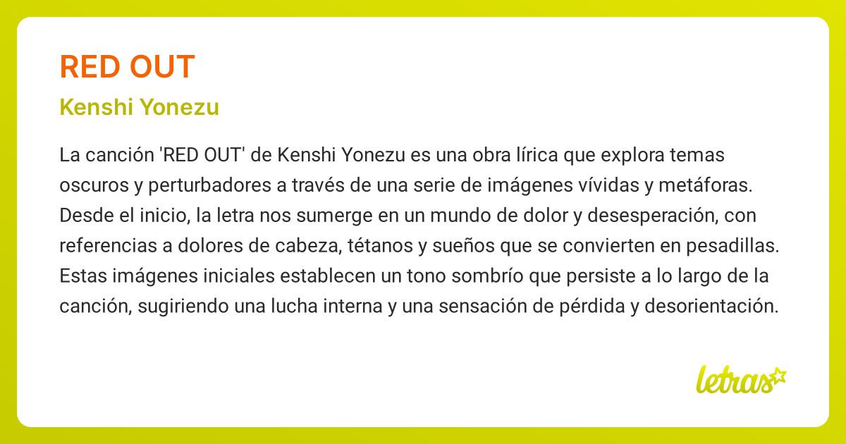 Significado de la canción RED OUT (Kenshi Yonezu) - LETRAS.COM