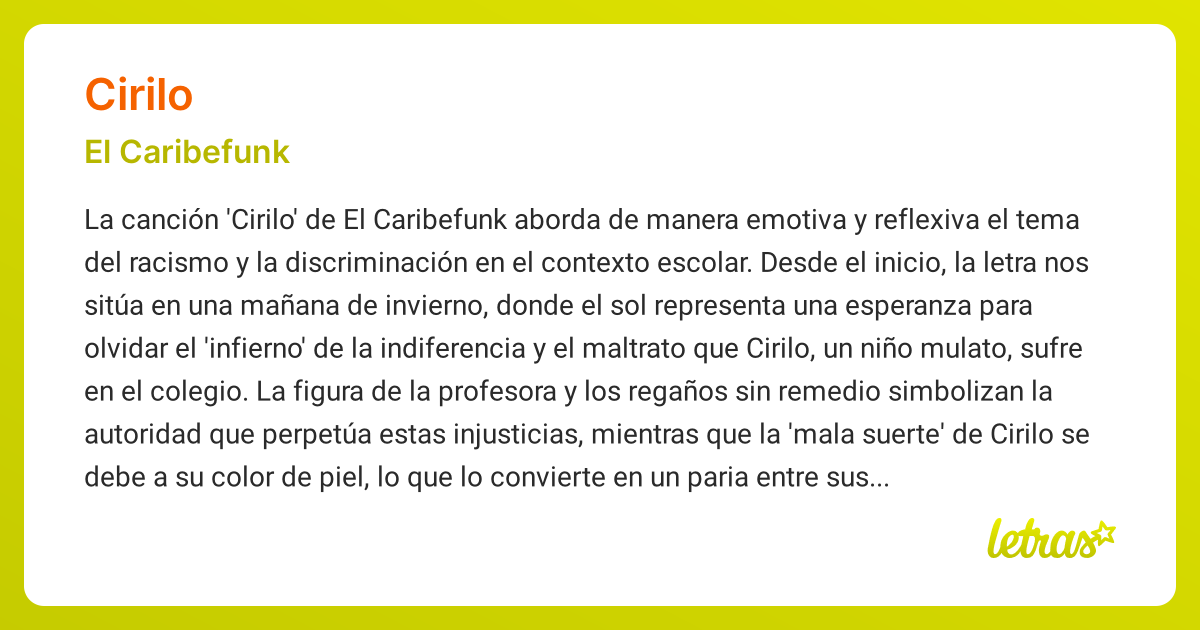 Significado de la canción CIRILO (El Caribefunk) - LETRAS.COM