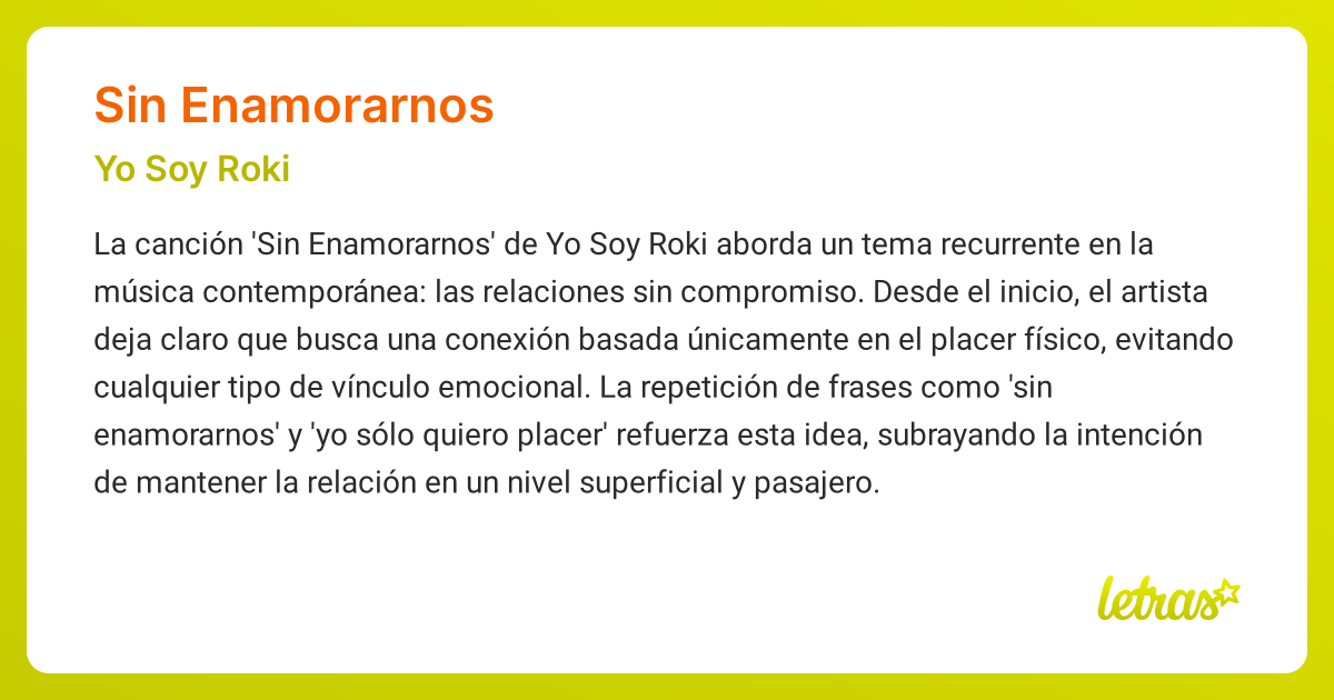 Significado de la canción SIN ENAMORARNOS (Yo Soy Roki) - LETRAS.COM