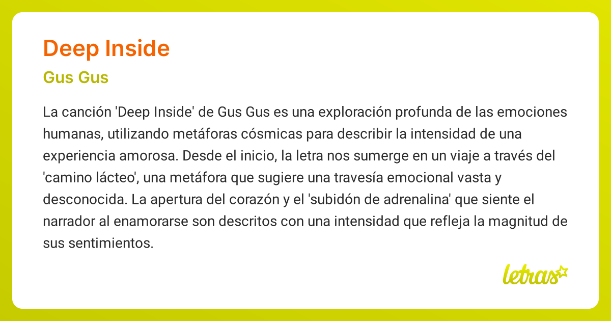 Significado de la canción DEEP INSIDE (Gus Gus) - LETRAS.COM