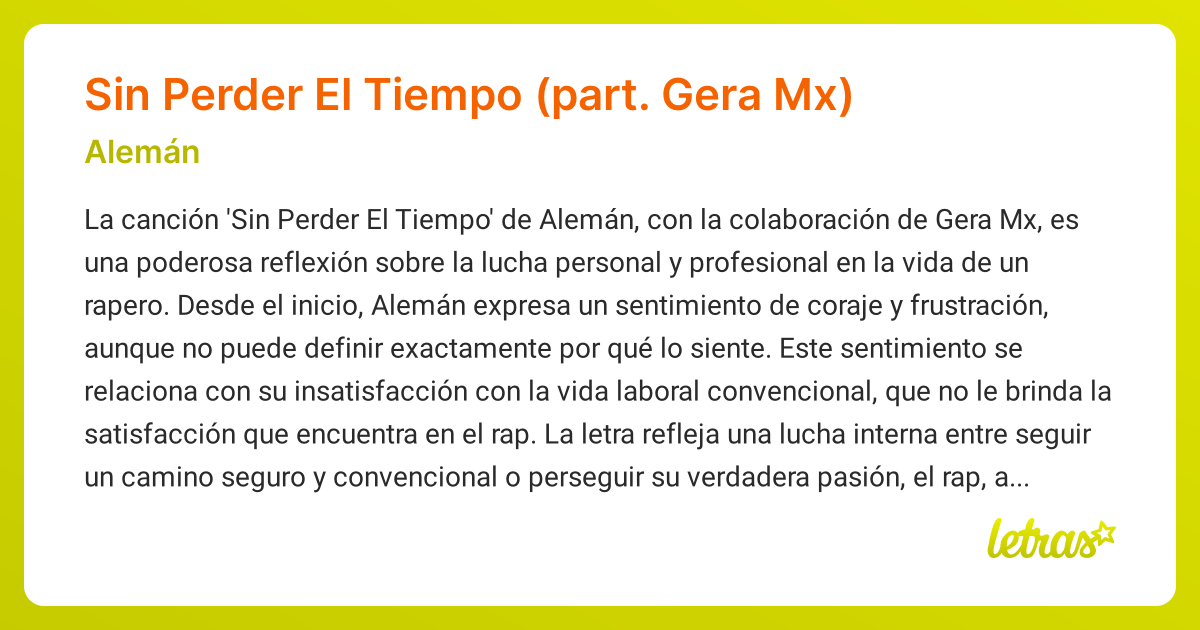 Significado de la canción Sin Perder El Tiempo (part. Gera Mx) (Alemán ...