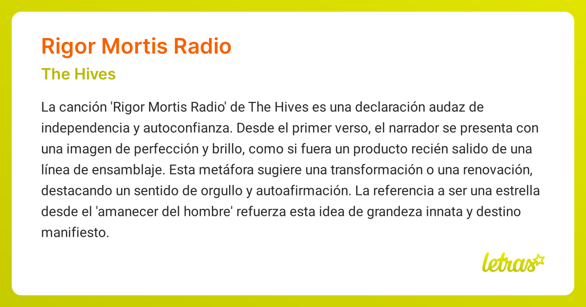 Significado de la canción RIGOR MORTIS RADIO (The Hives) - LETRAS.COM