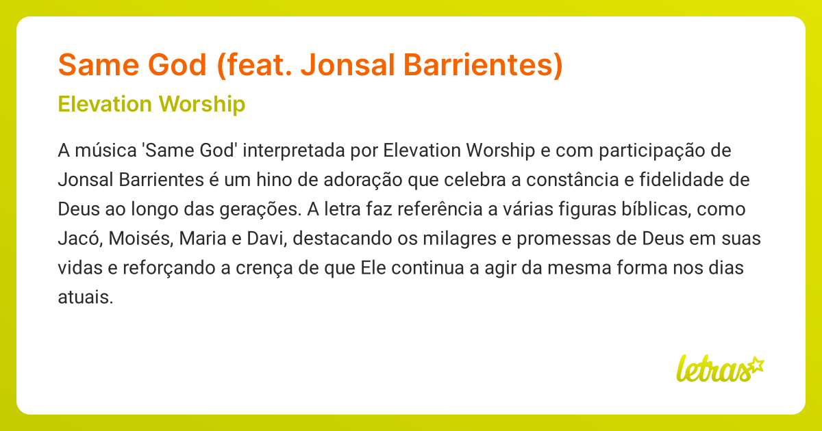 Significado da música Same God (feat. Jonsal Barrientes) (Elevation ...
