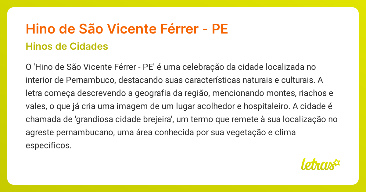 Significado da música Hino de São Vicente Férrer - PE (Hinos de Cidades ...