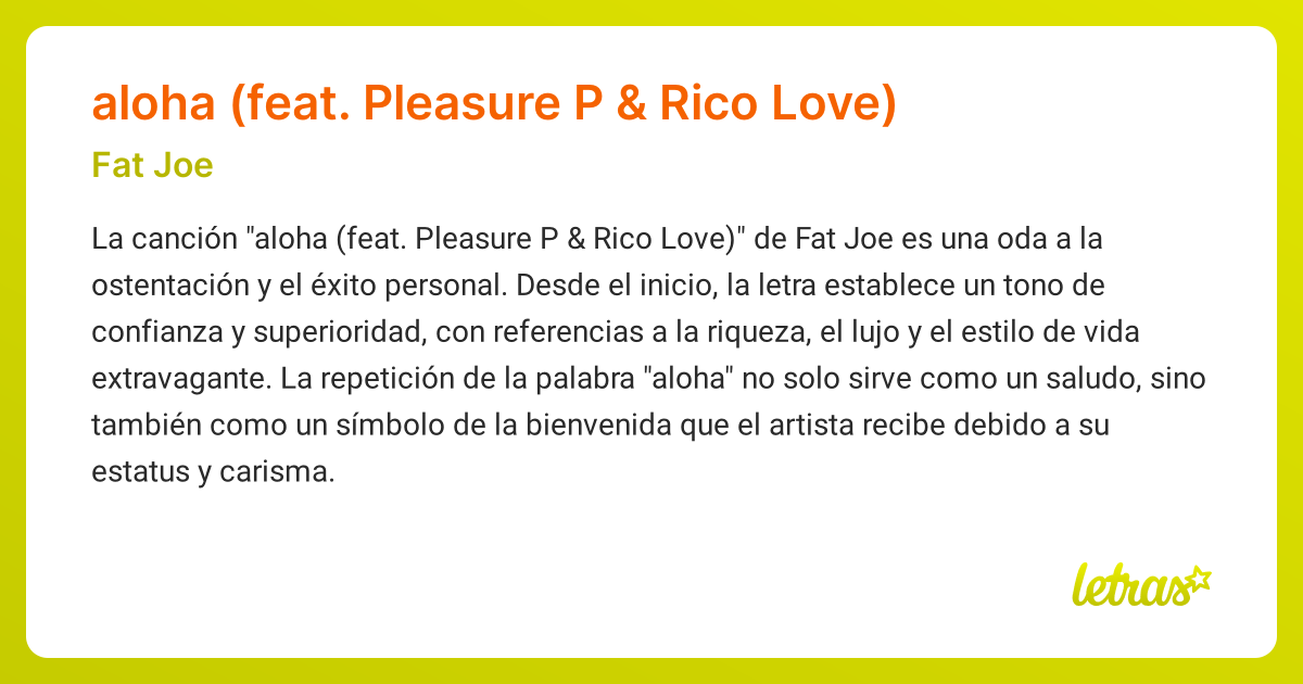 Significado de la canción aloha (feat. Pleasure P & Rico Love) (Fat Joe ...