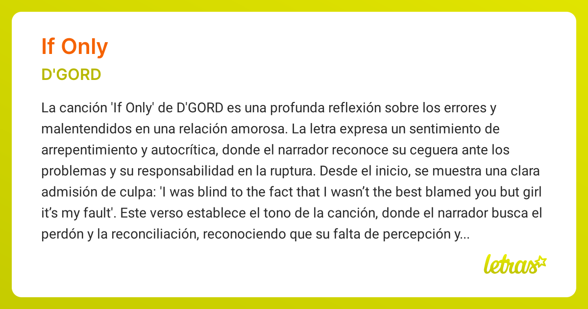 Significado de la canción IF ONLY (D'GORD) - LETRAS.COM