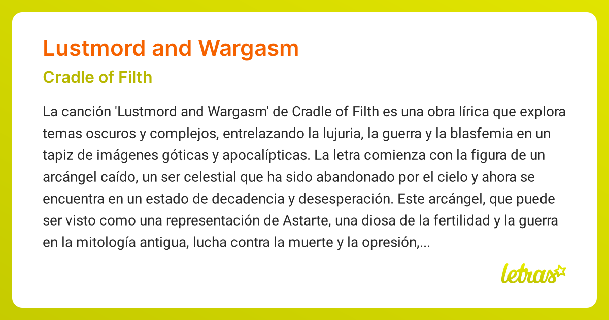 Significado de la canción LUSTMORD AND WARGASM (Cradle of Filth ...