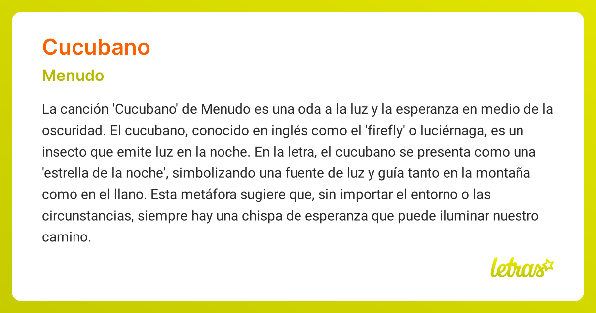 Significado de la canción CUCUBANO (Menudo) - LETRAS.COM