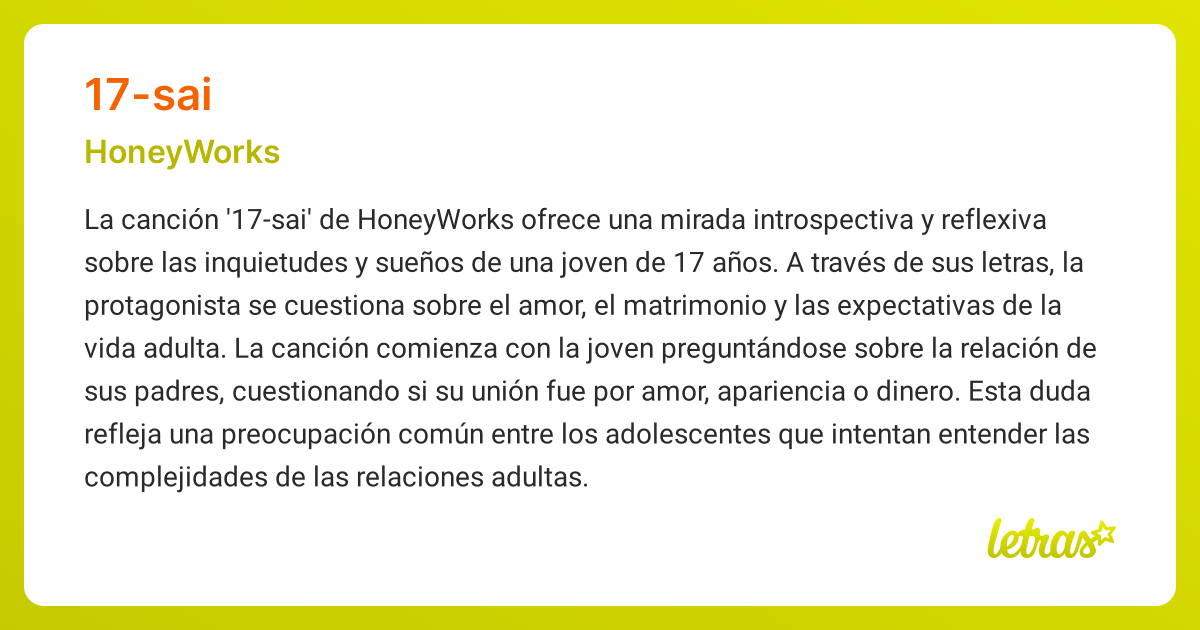 Significado de la canción 17-SAI (HoneyWorks) - LETRAS.COM