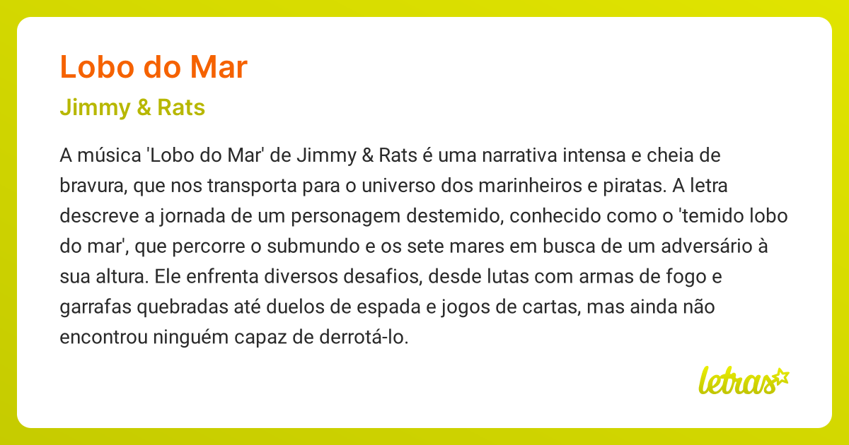 Significado da música LOBO DO MAR (Jimmy & Rats) - LETRAS.MUS.BR