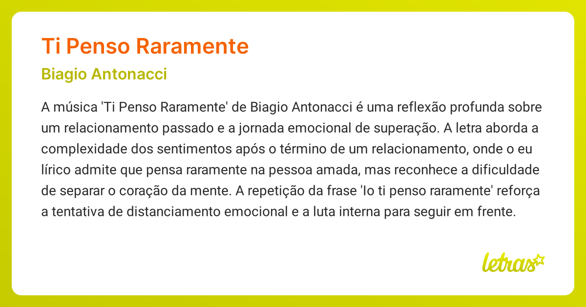 Significado da música TI PENSO RARAMENTE (Biagio Antonacci) - LETRAS.MUS.BR