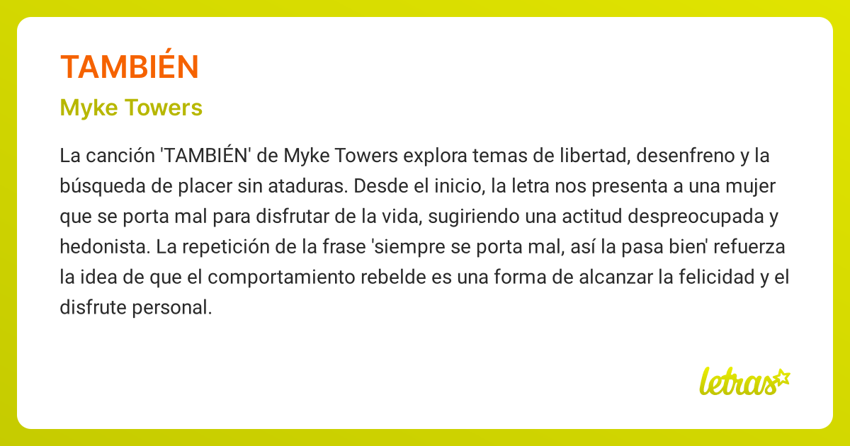 Significado de la canción TAMBIÉN (Myke Towers) - LETRAS.COM