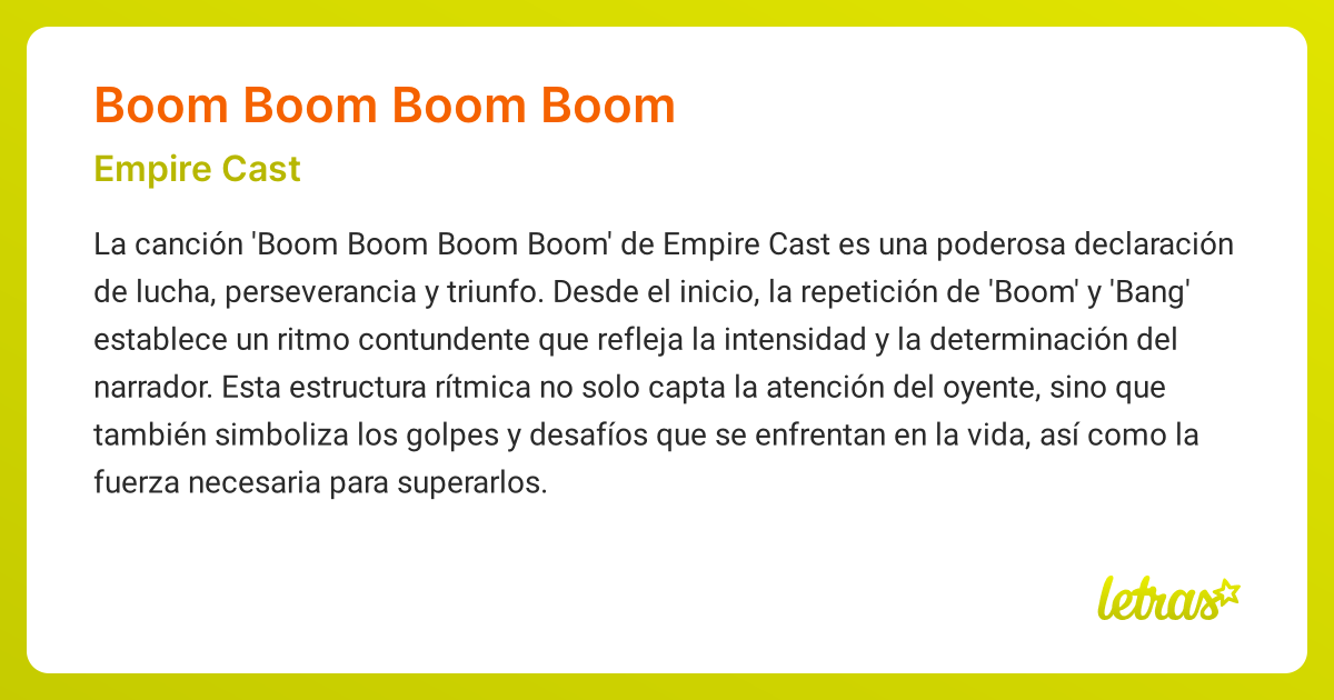 Significado de la canción BOOM BOOM BOOM BOOM (Empire Cast) - LETRAS.COM