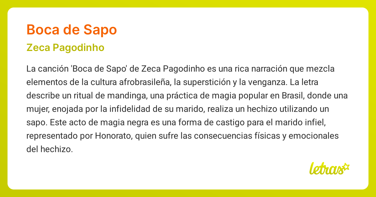 Significado de la canción BOCA DE SAPO (Zeca Pagodinho) - LETRAS.COM