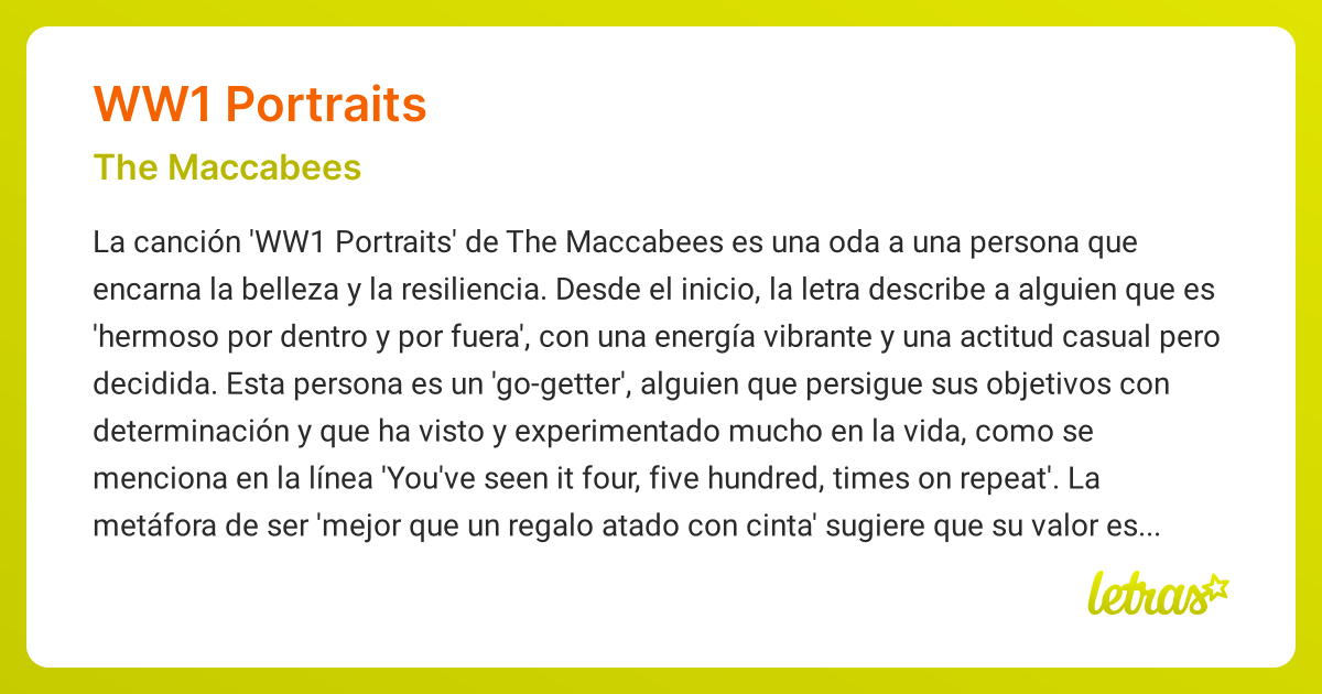 Significado de la canción WW1 PORTRAITS (The Maccabees) - LETRAS.COM