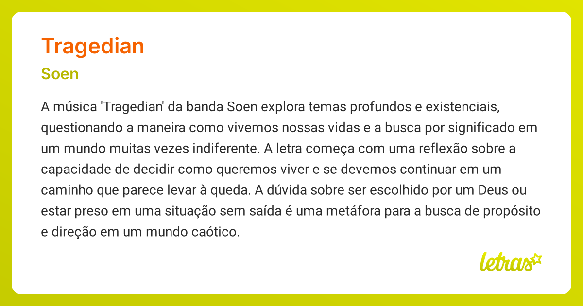 Significado da música TRAGEDIAN (Soen) - LETRAS.MUS.BR