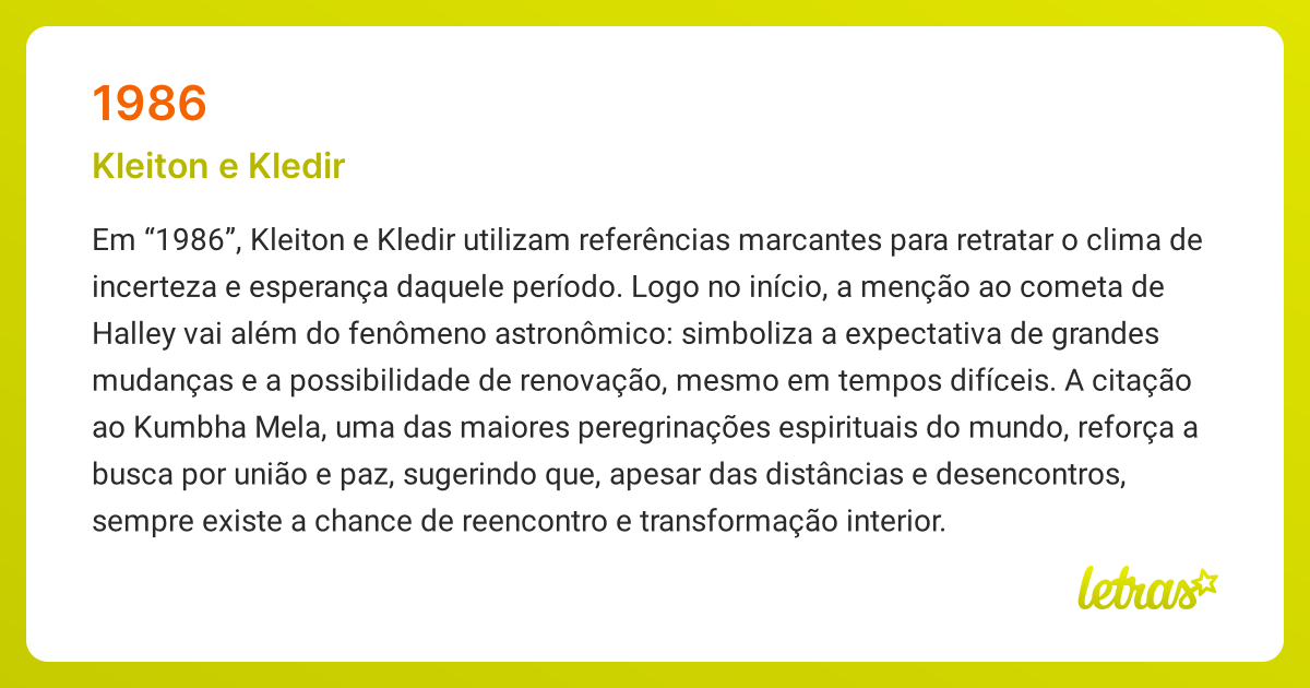 Significado da música 1986 (Kleiton e Kledir) - LETRAS.MUS.BR