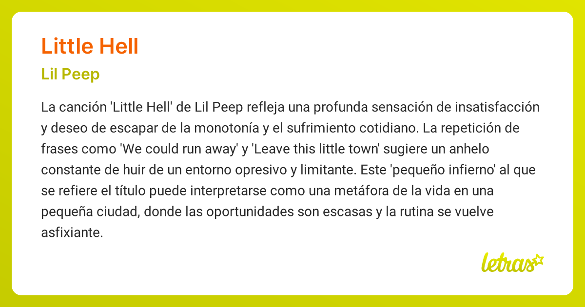 Significado de la canción LITTLE HELL (Lil Peep) - LETRAS.COM
