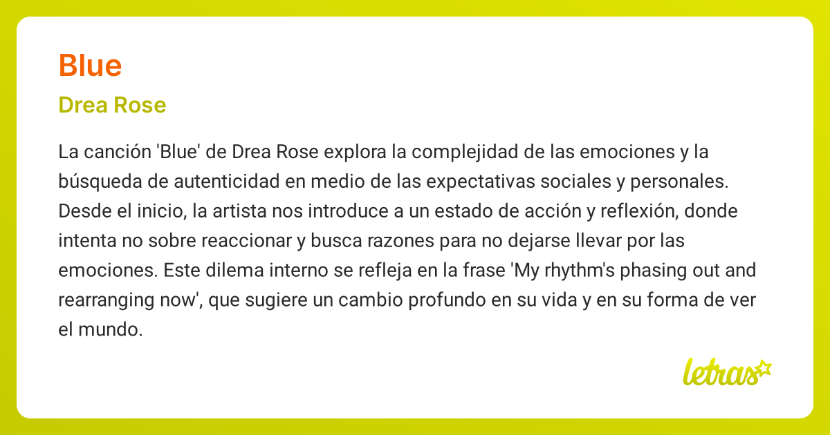 Significado de la canción BLUE (Drea Rose) - LETRAS.COM