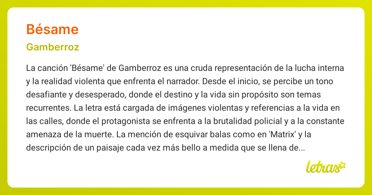 Significado de la canción BÉSAME (Gamberroz) - LETRAS.COM