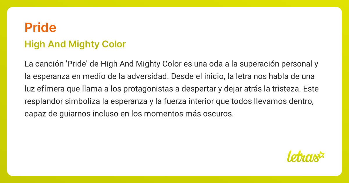 Significado de la canción PRIDE (High And Mighty Color) - LETRAS.COM