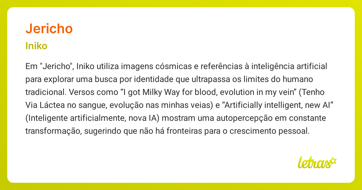 Significado da música JERICHO (Iniko) - LETRAS.MUS.BR