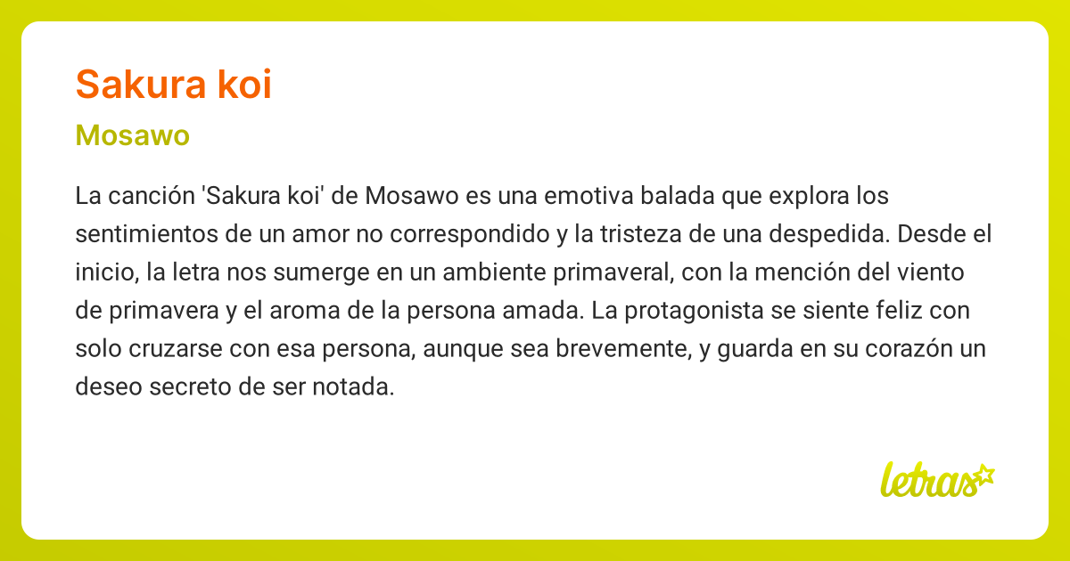 Significado de la canción SAKURA KOI (Mosawo) - LETRAS.COM