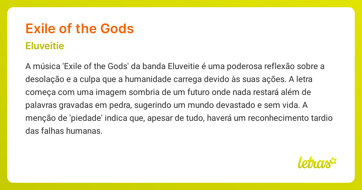 Significado da música EXILE OF THE GODS (Eluveitie) - LETRAS.MUS.BR