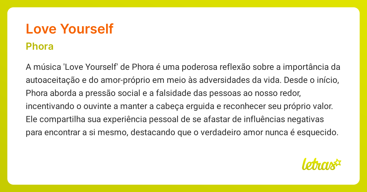 Significado da música LOVE YOURSELF (Phora) - LETRAS.MUS.BR