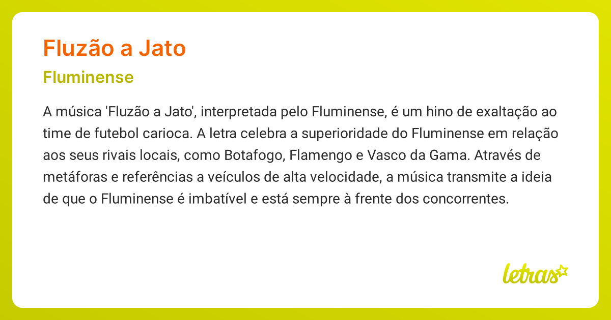 Significado da música FLUZÃO A JATO (Fluminense) - LETRAS.MUS.BR